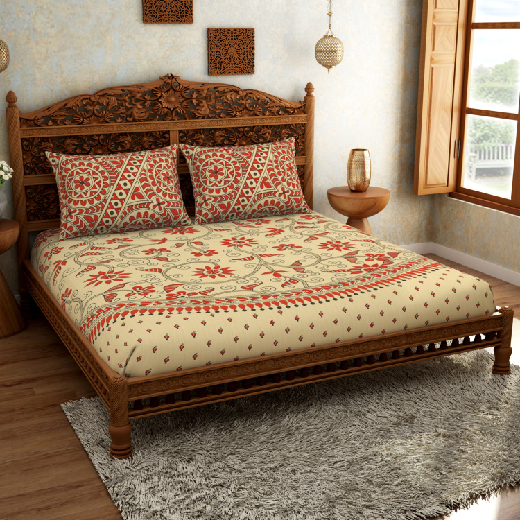 Buy SPACES Rangana Printed 3-Piece Double Bedsheet Set - 274 x 274 cm ...